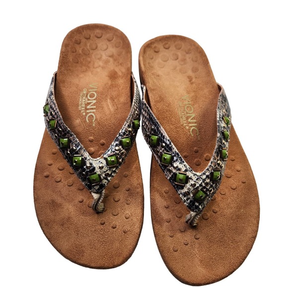 Vionic | Shoes | Vionic 34 Floiana Womens Brown Green Snakeskin Sandal ...